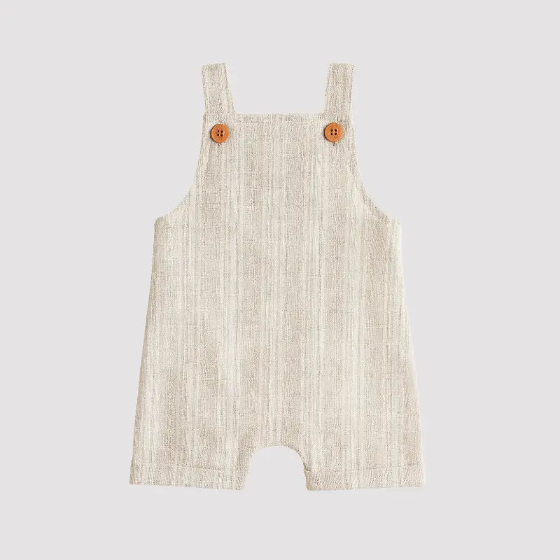 Jardineira Bebê Linho Organic Listrada Bege Estilo Natural e Conforto ...